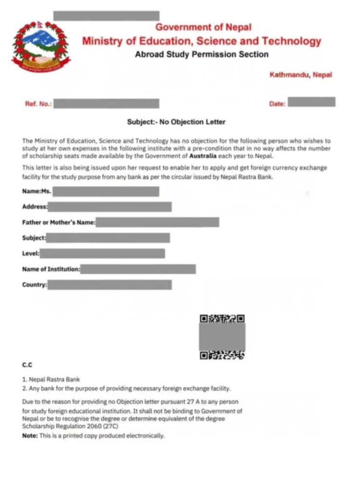 No Objection Certificate (NOC) for Nepalese Students 2024 - TBG Nepal Education Consultancy